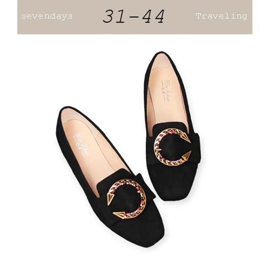 方頭C字金屬扣絨布麂皮平底鞋娃娃鞋包鞋休閒鞋(31-44) - 七日旅行官方網站 | 大尺碼女鞋小尺碼女鞋